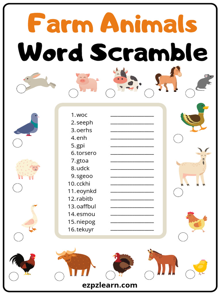 Farm Animals Word Scramble 1 | PDF