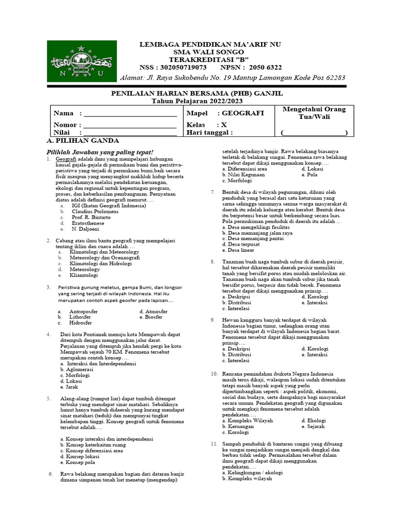 Soal PTS Ganjil Kelas X Geo | PDF