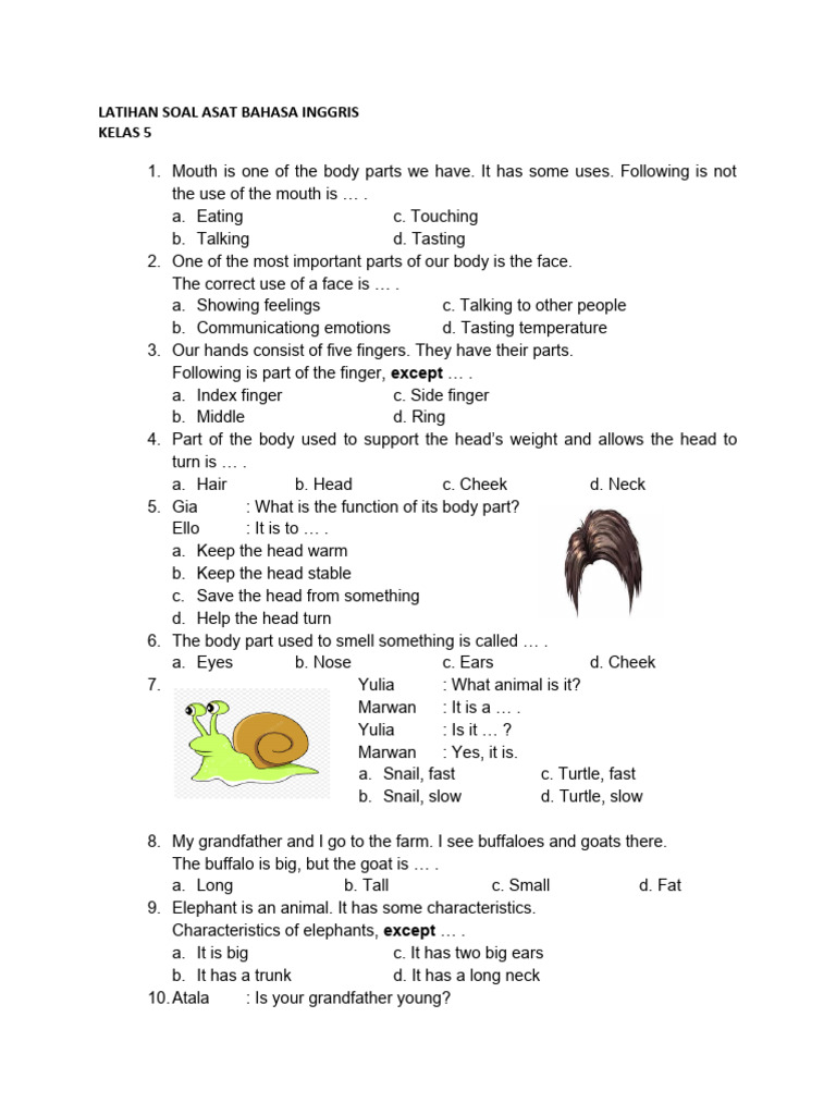 Latihan Soal Asat Bahasa Inggris Kelas 5 | PDF | Elephant