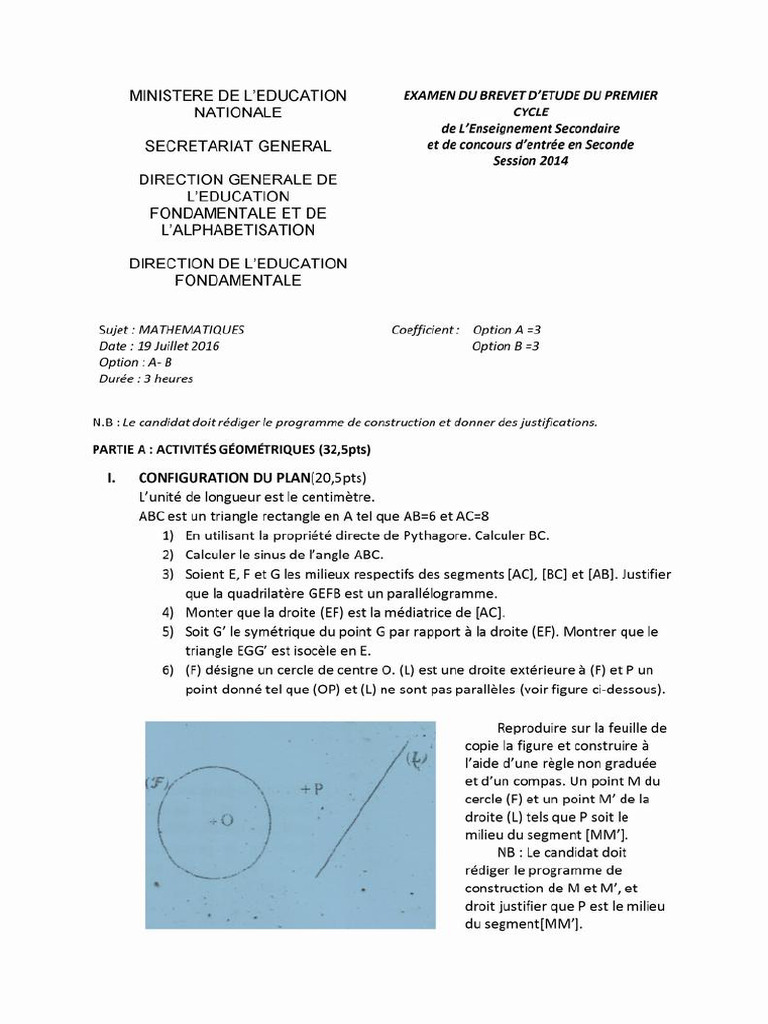 Sujet Bepc 2014 Mathematiques Madagascar | PDF