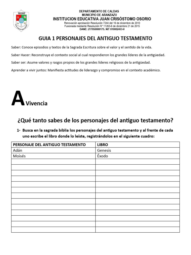 Personajes del Antiguo Testamento: Guía Educativa | PDF