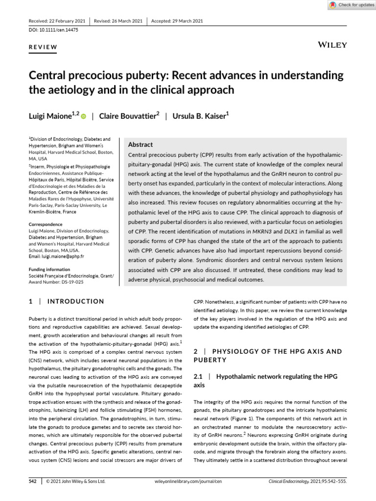 Central Precocious Puberty Recent Advances in Understanding The ...