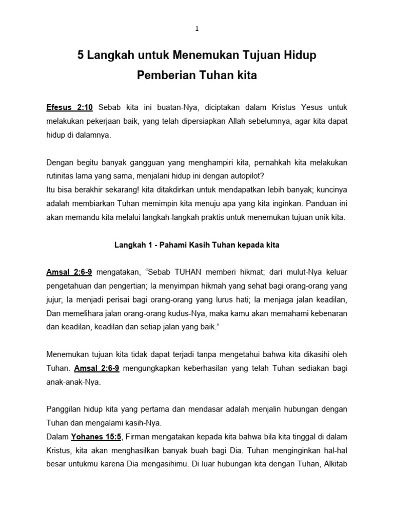 5 Langkah Untuk Menemukan Tujuan Pemberian Tuhan Anda | PDF | Agama ...