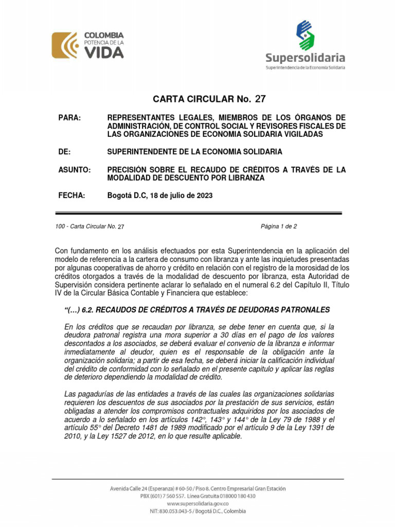 Carta Circular 27 2023 0 | PDF | Economias