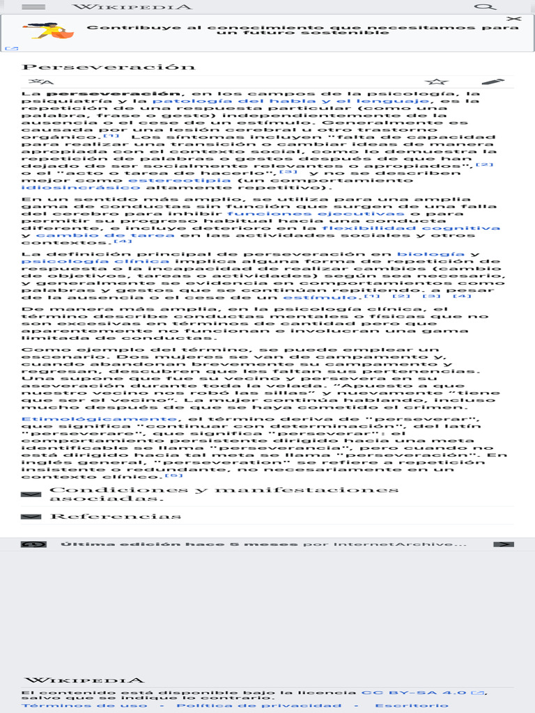 Perseveración - Wikipedia, La Enciclopedia Libre | PDF | Ciencias del ...
