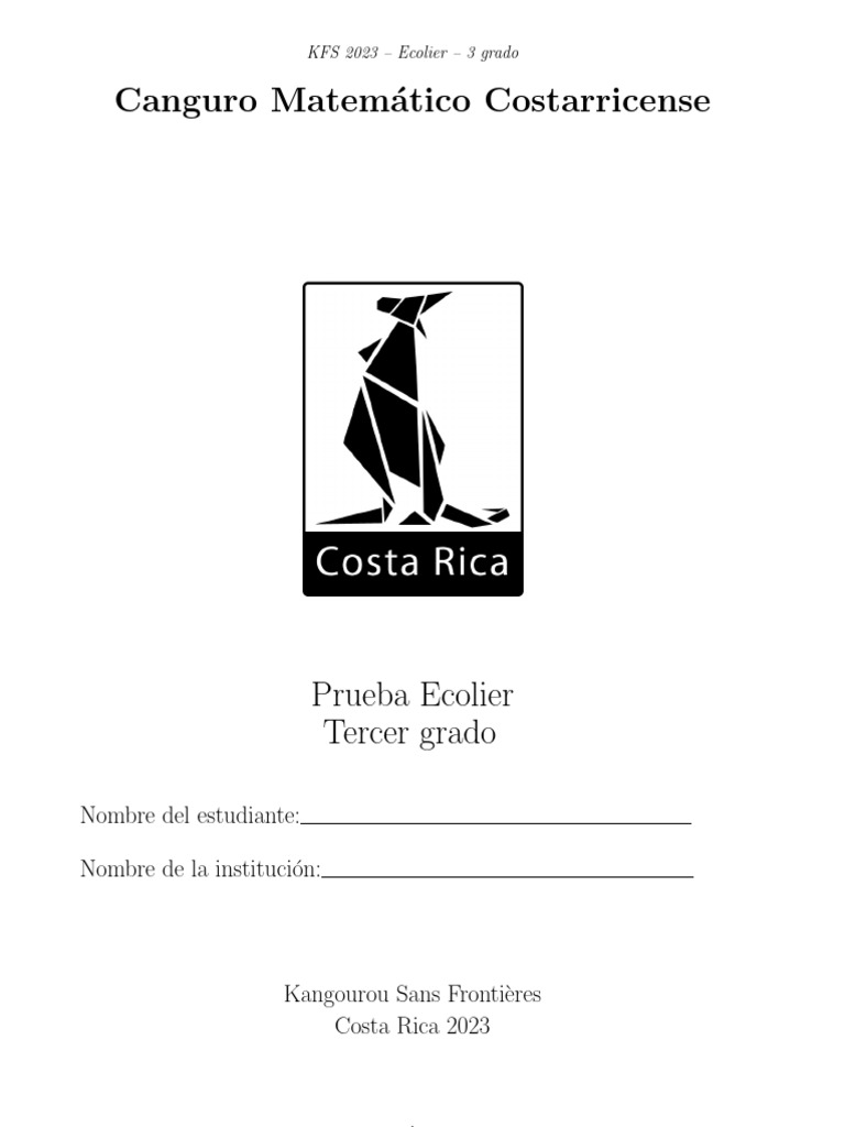 Prueba Matemática Ecolier 2023 - 3° Grado | PDF | Métodos y materiales de enseñanza | Hogar ...