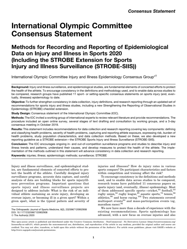 International Olympic Committee Consensus Statement | PDF | Medical Diagnosis | Epidemiology