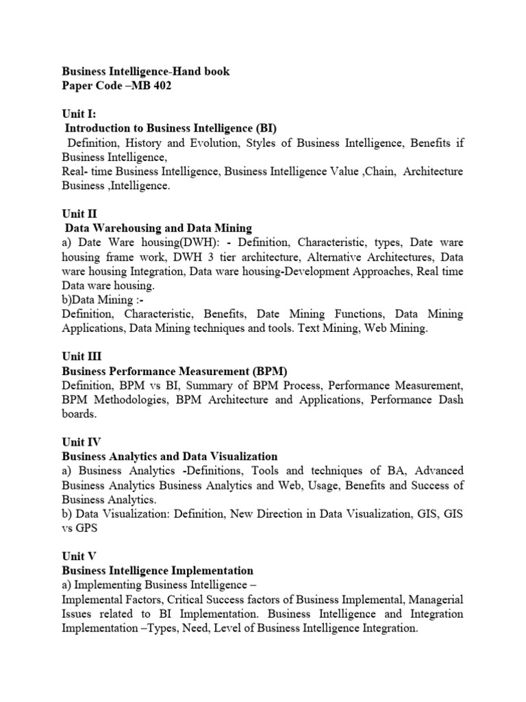 Business Intelligence Hand Book | PDF | Data Warehouse | Business Intelligence