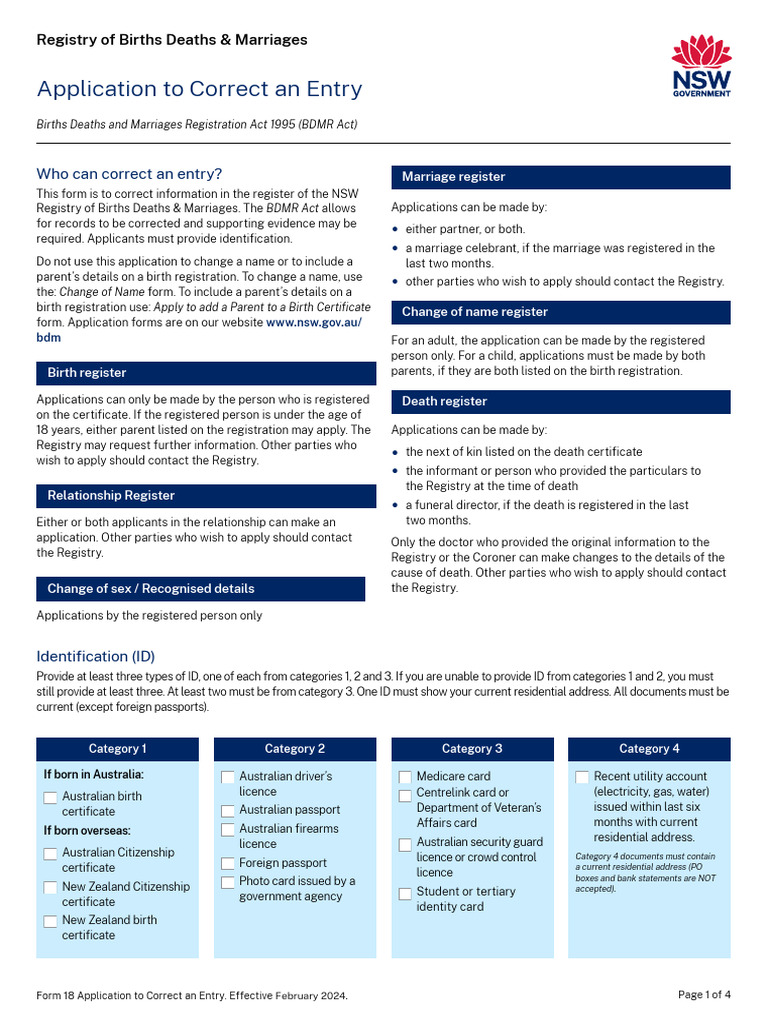 Application to Correct Entry Form | PDF | Identity Document | Birth ...