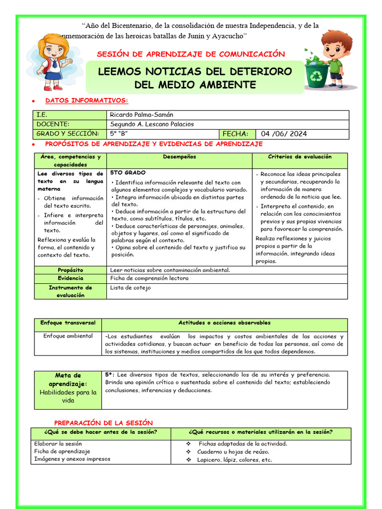 Comprensión Lectora: Contaminación Ambiental | PDF | Aprendizaje ...