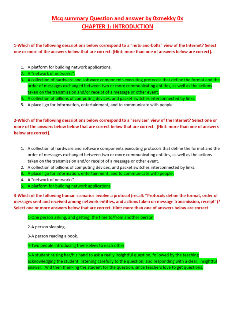 MCQ Summaryquestion and Answer | PDF | Computer Network | Network Packet