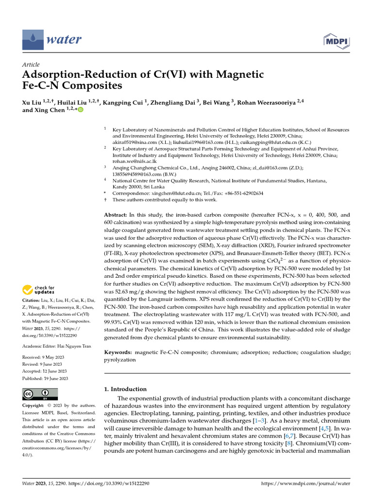 Adsorption-Reduction of CrVI With Magnetic Fe-C-N | PDF | Adsorption | Chromium