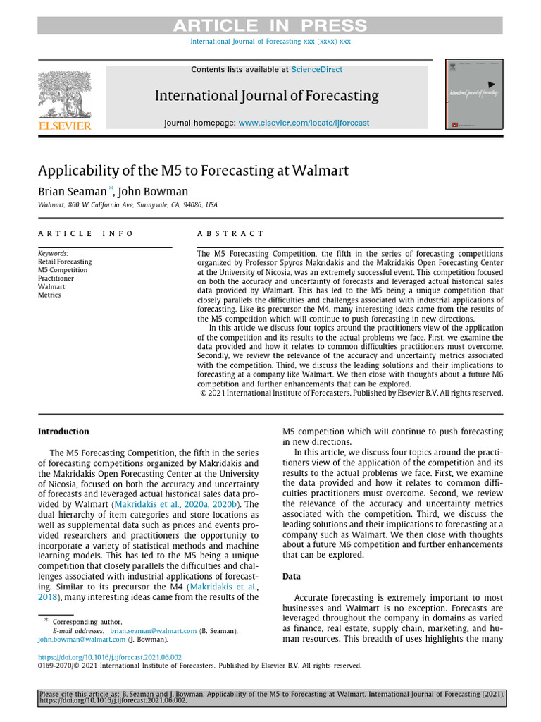 Applicability of The M5 To Forecasting at Walmart | PDF | Forecasting ...