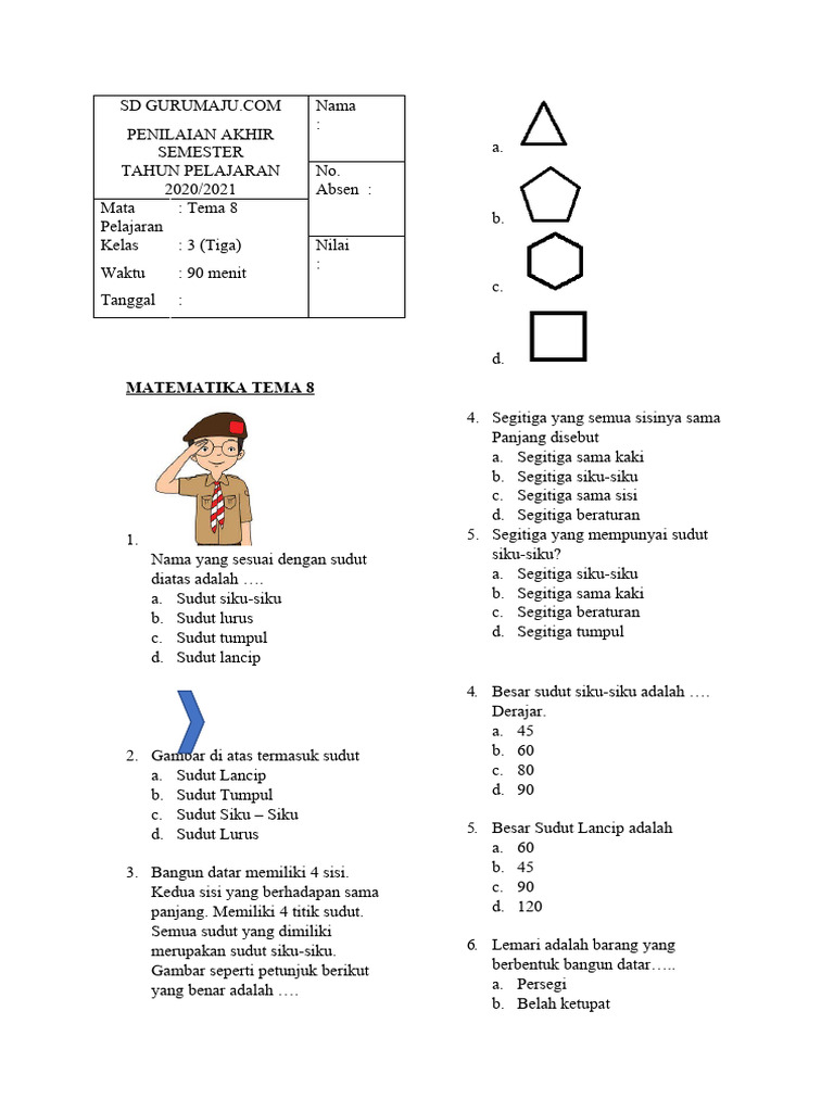 Soal Ujian Kenaikan Kelas Tema 8 Kelas 3 - Compress | PDF