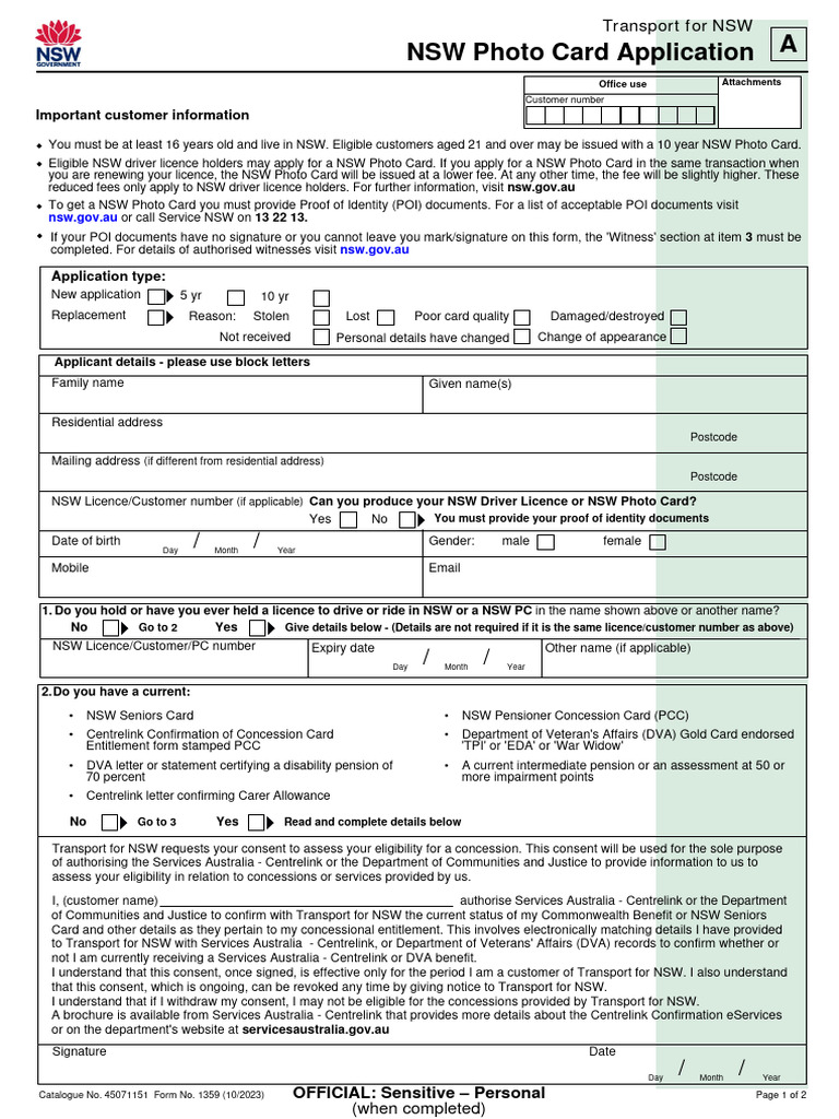 NSW Photo Card Application Guide | PDF | Identity Document | Signature