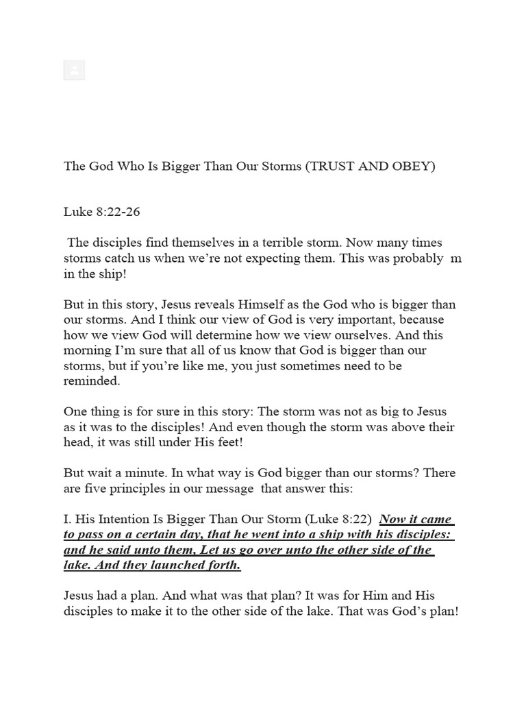 God is Bigger Than Our Storms | PDF | Jesus | Disciple (Christianity)