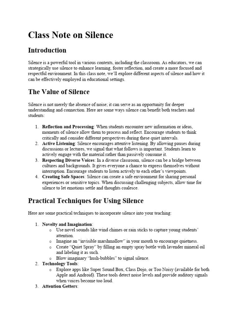 Class Note On Silence | PDF | Silence | Learning