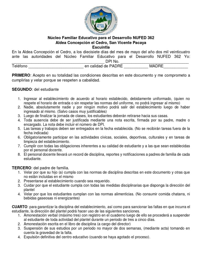 REGLAMENTO Núcleo Familiar Educativo para El Desarrollo NUFED 362 | PDF ...