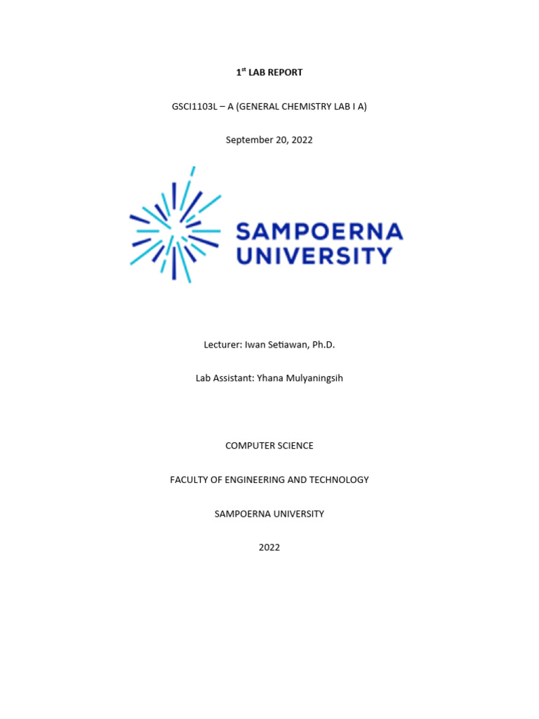 General Chemistry I Lab Report 1 Hans Sebastian, Ignatius, Wahid, Bayu ...