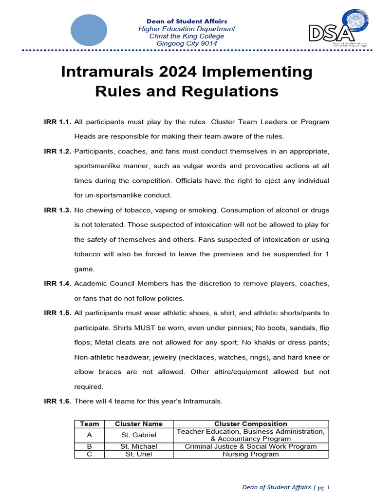 Intramurals 2024 Implementing Rules and Regulations | PDF | Clothing