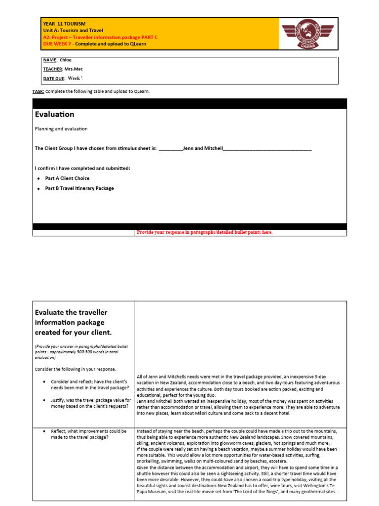 PART C (A2 Project_Evaluation) | PDF | Tourism | Leisure