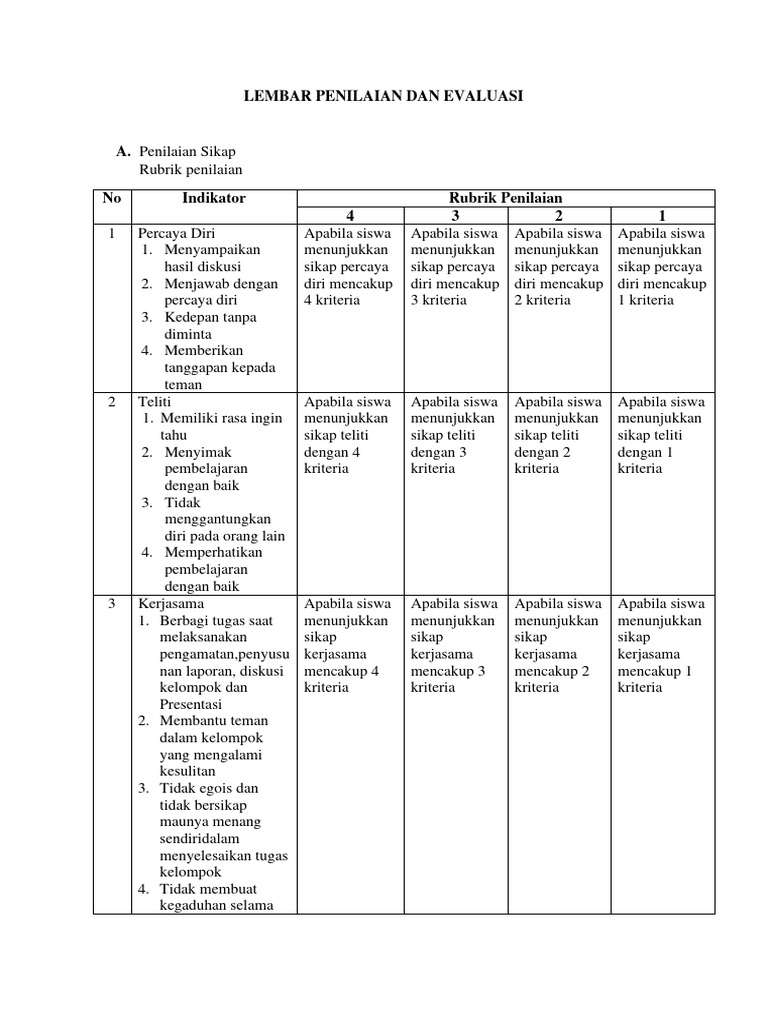 Penilaian Sikap dan Keterampilan Siswa | PDF