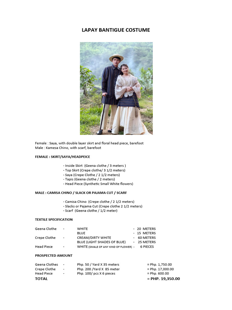 Traditional Lapay Bantigue Costume Guide | PDF
