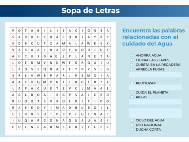 Sopa de Letras - CUIDADO DEL AGUA | PDF