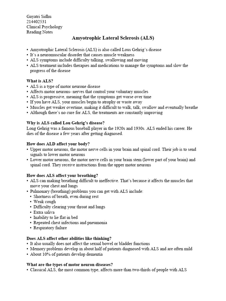 ALS Reading | PDF | Neurological Disorders | Epidemiology