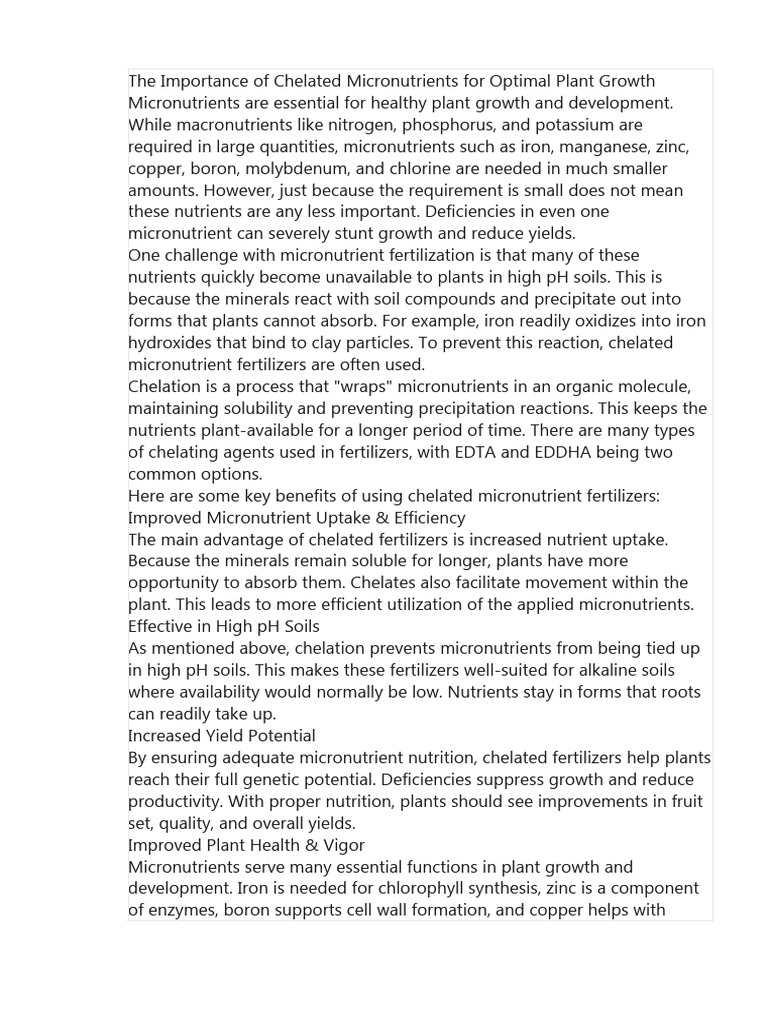 Chelated Micronutrients Boost Plant Growth | PDF | Plant Nutrition ...