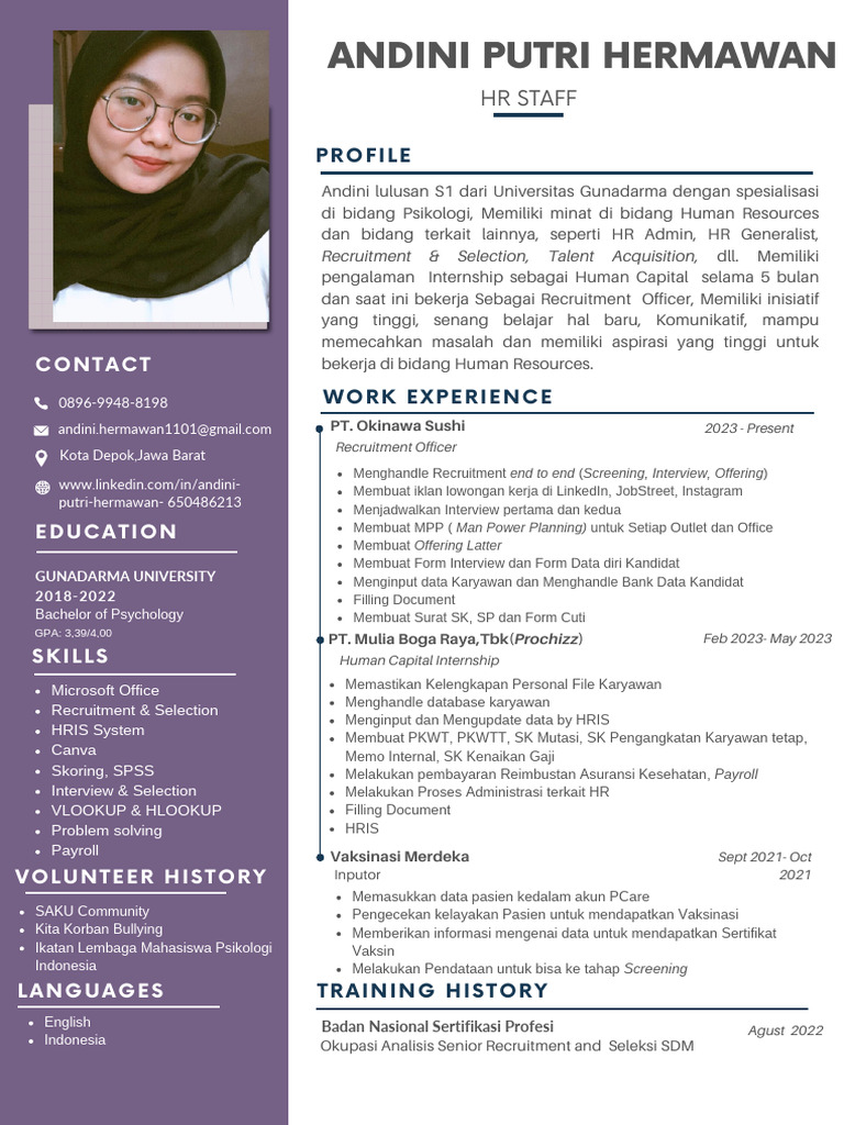 CV - Andini Putri Hermawan - Maternity | PDF | Karier & Perkembangan