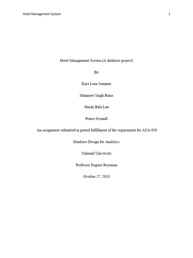 Hotel Management System Project Ana650 Pdf Databases Business