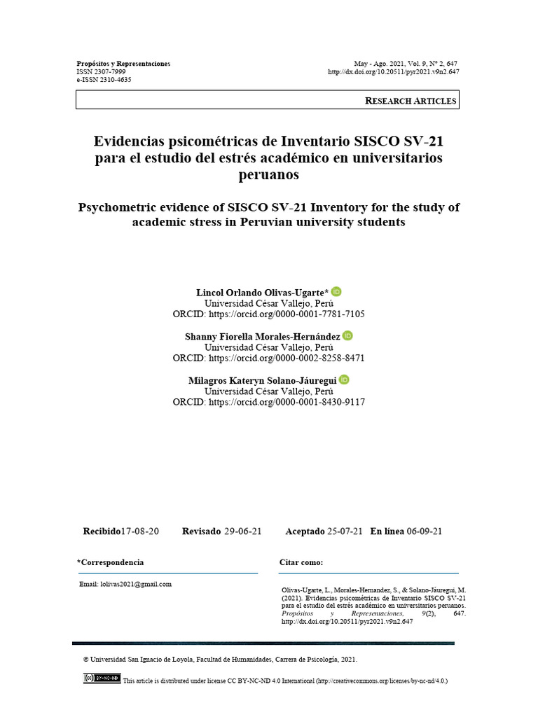 Escala Sisco | Descargar gratis PDF | Estrés (biología) | Validez ...