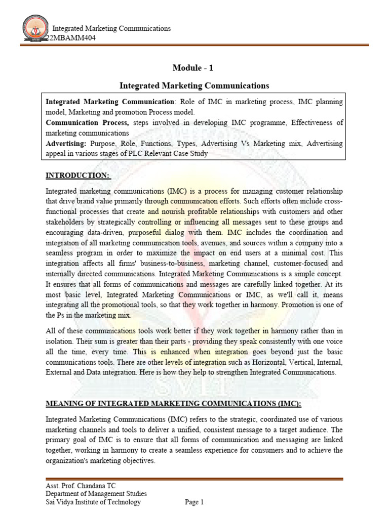 LSCM 3rd Sem Module 1 | PDF | Marketing Communications | Marketing