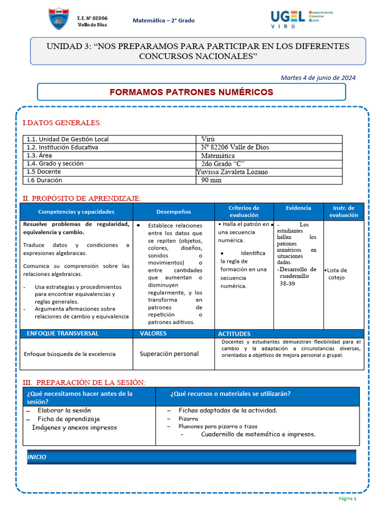 Mat - Descubrimos Patrones Numéricos | PDF | Evaluación | Matemáticas