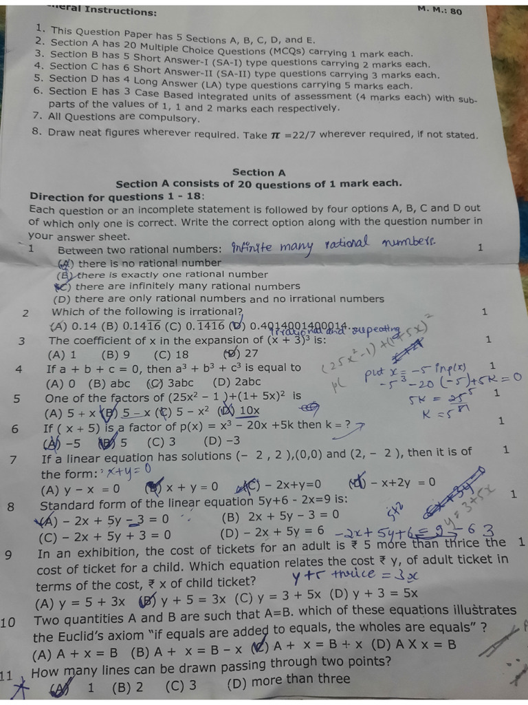 Class 9th, Test Paper | PDF