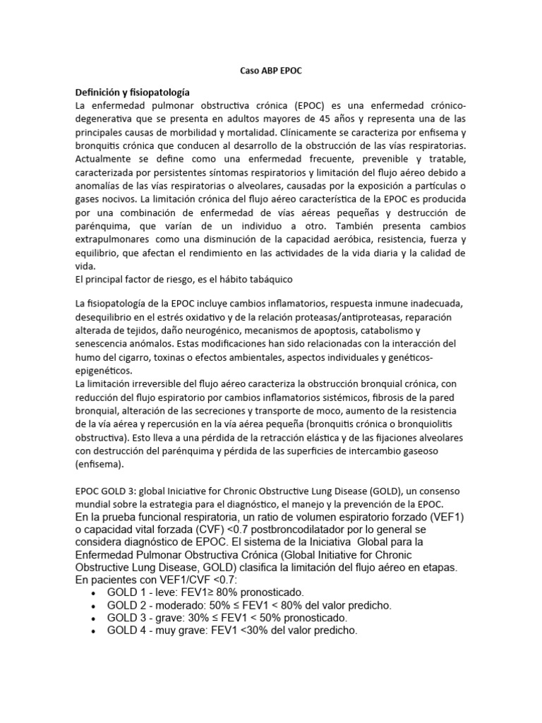 Caso ABP EPOC | PDF | Enfermedad pulmonar obstructiva crónica | Enfermedades y trastornos humanos