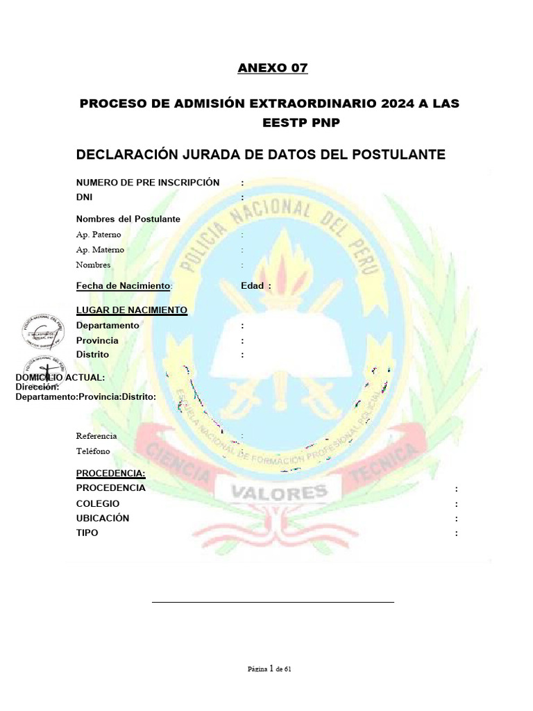POSTULACION PNP | Descargar gratis PDF | Documento de identidad | Educación más alta