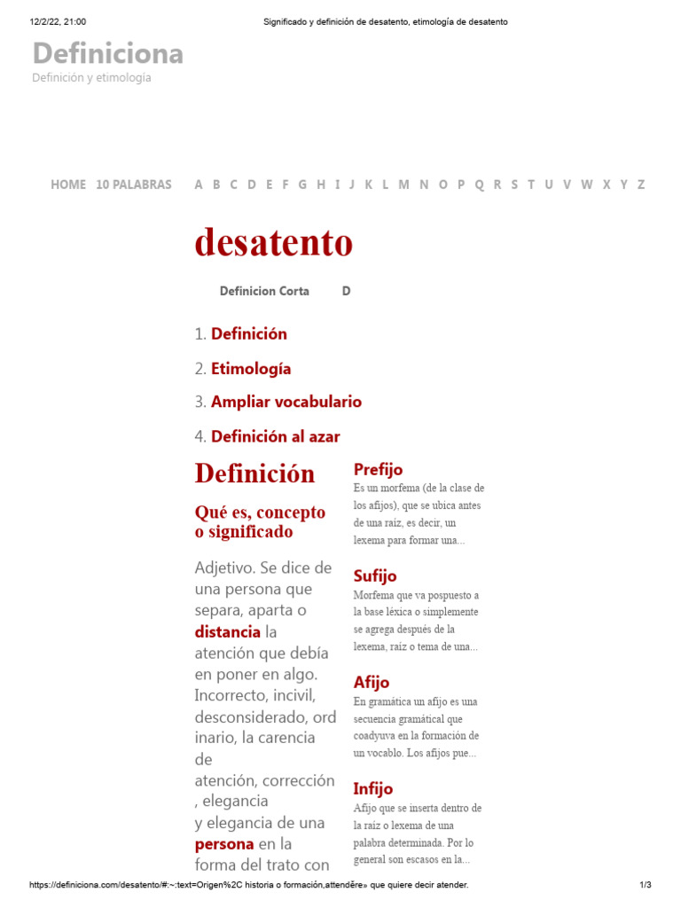Significado y Definición de Desatento, Etimología de Desatento | PDF ...