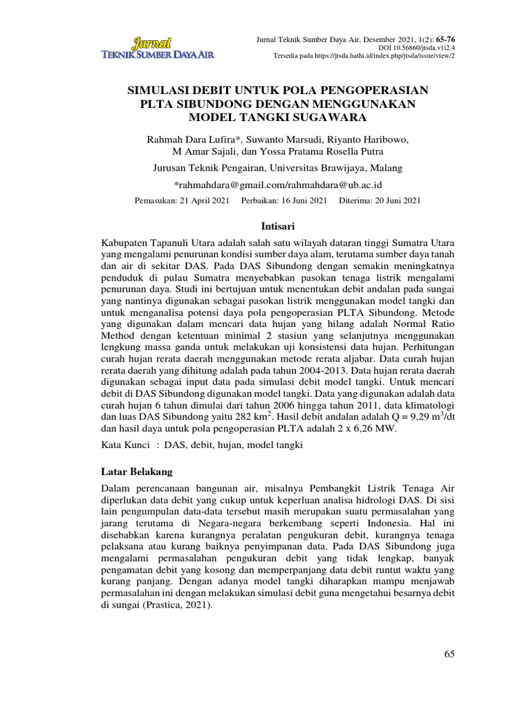 Simulasi Debit Untuk Pola Pengoperasian PLTA Sibun | PDF | Metode & Bahan Ajar