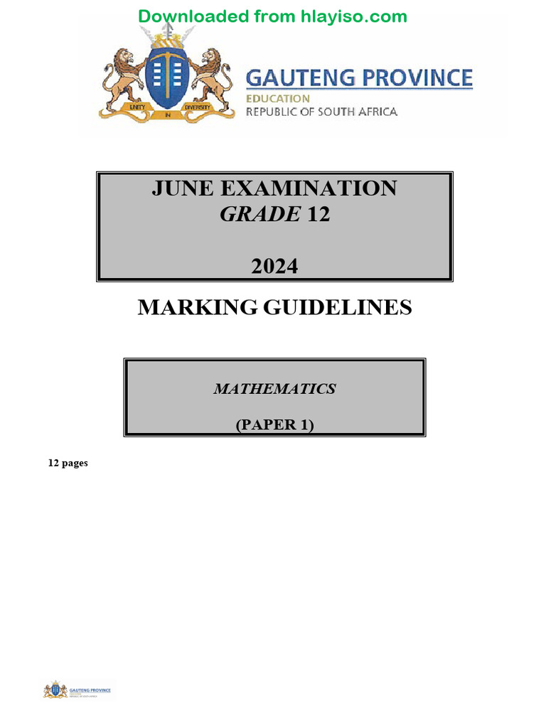 Grade 12 Mathematics June 2024 Memo | PDF | Mathematics | Mathematical ...