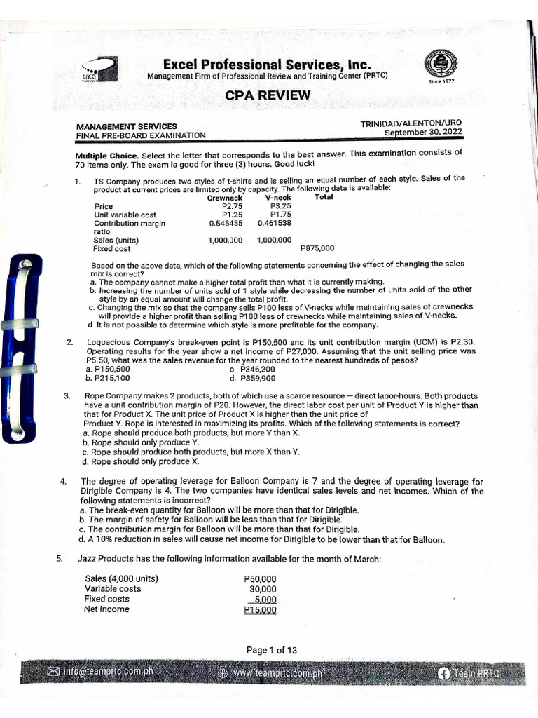 Mas Final Pre Board Exam | PDF