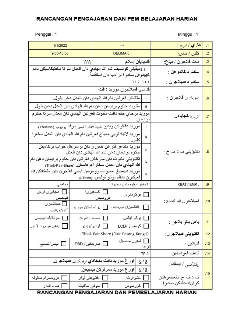 RPH Pak21 Minggu 1-43 (Ulum) Tahun 6 | PDF