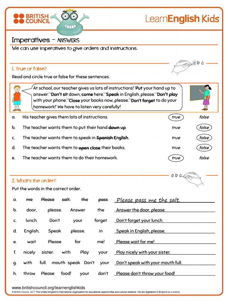 grammar-practice-imperatives-worksheet-answers | PDF