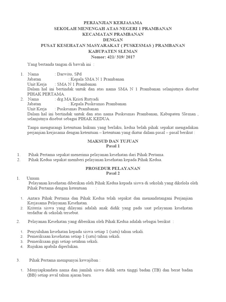 Perjanjian Kerjasama Puskesmas Pdf