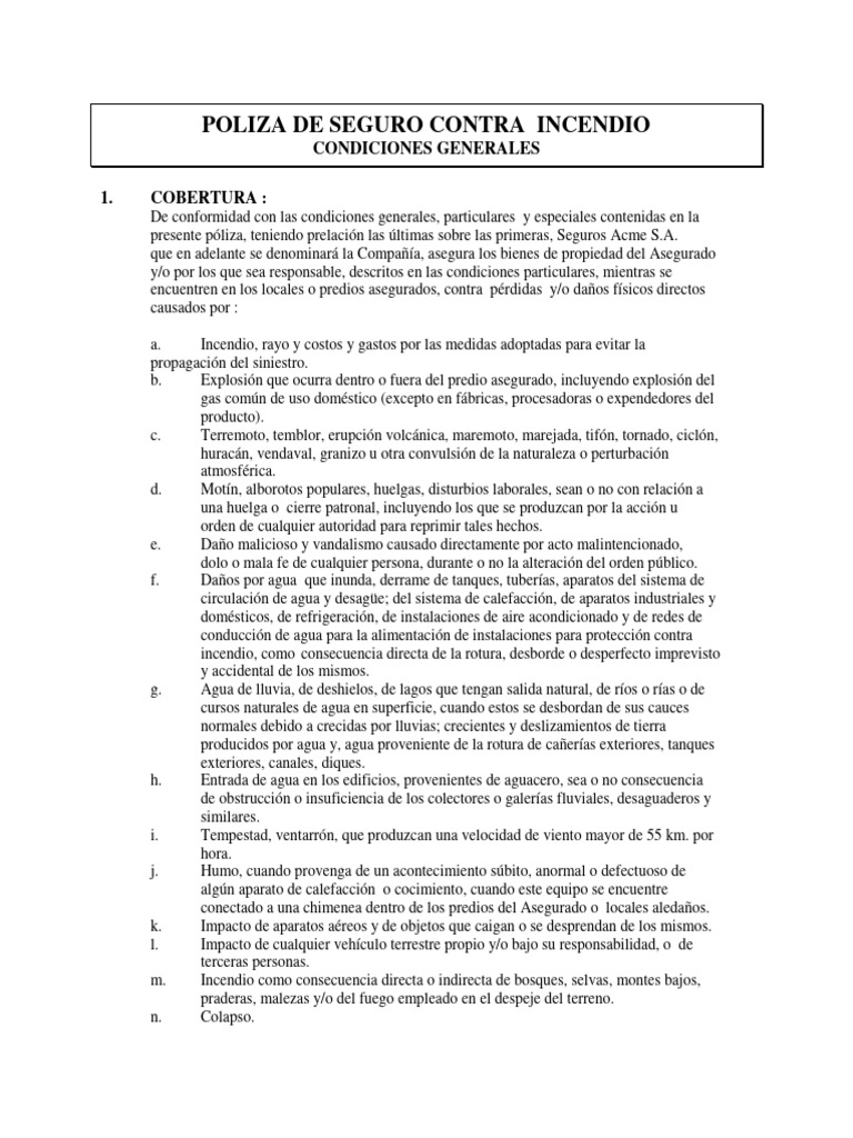 Condiciones Generales Ramo Incendio | PDF | Póliza de seguros | Seguro
