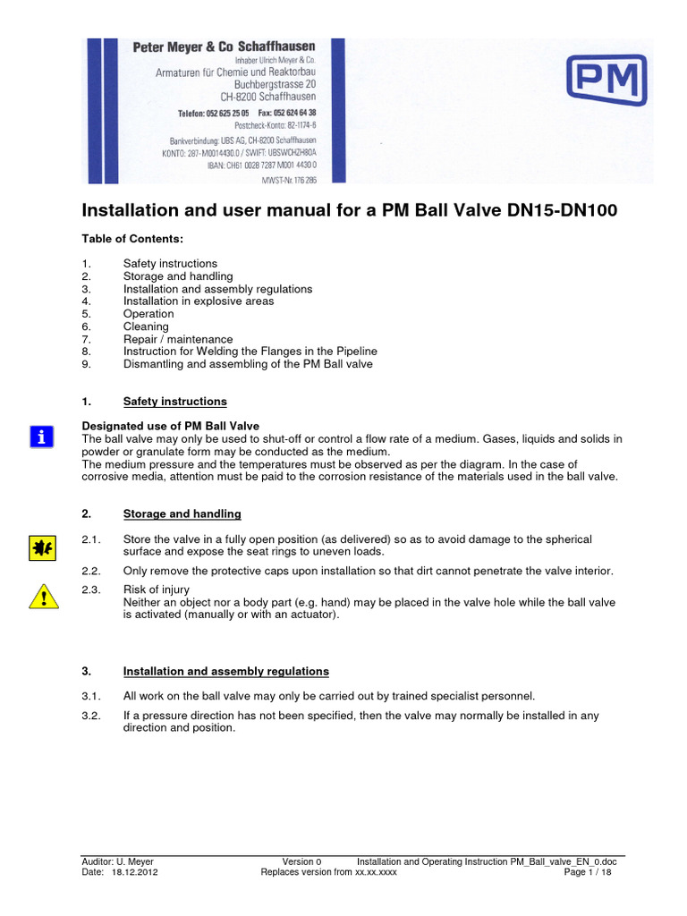 Installation and Operating Instruction PM - Ball - Valve - EN - 0 | PDF ...
