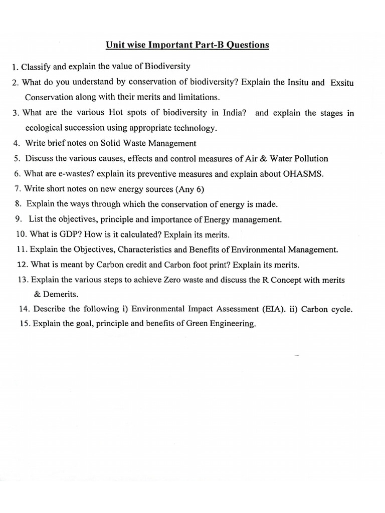 ESS - PART - B Unit Wise Important Questions | PDF
