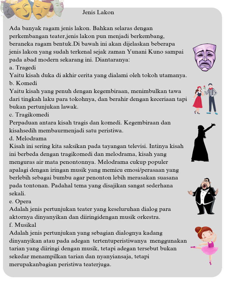 Jenis Lakon, Langkah Pembuatan Naskah, Perkembangan Teater | PDF | Seni ...