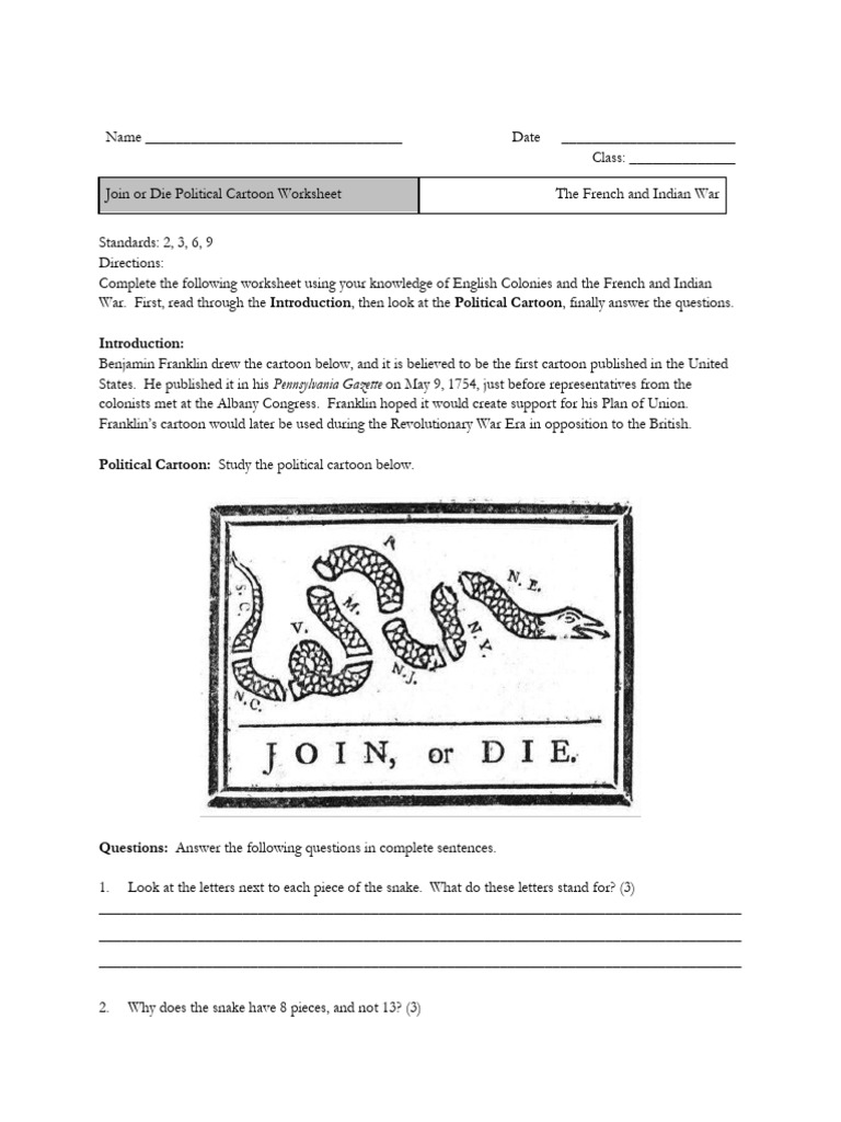 Join or Die Cartoon Analysis Worksheet | PDF | British Colonization Of ...